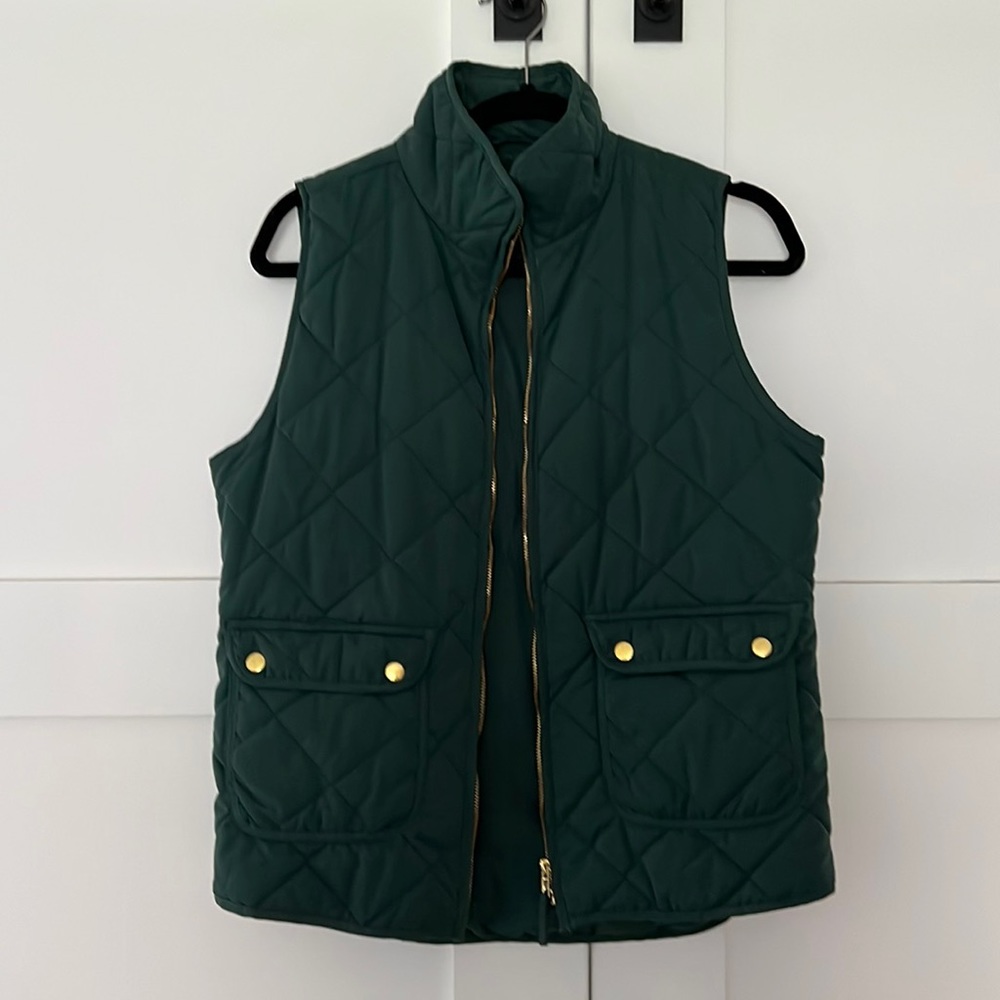 Green Puffer Vest With Gold Details Outerwear - Gem
